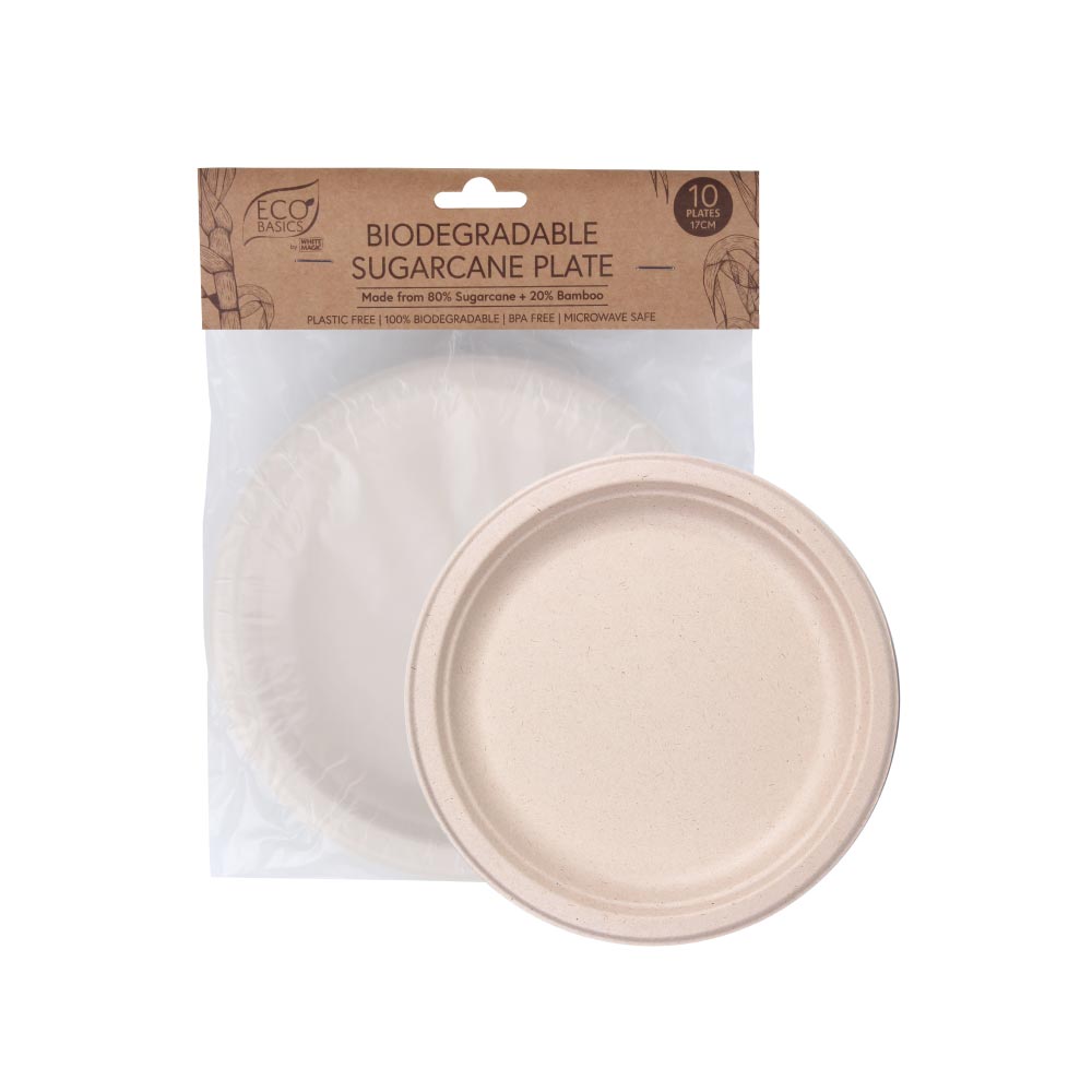 Biodegradable Sugarcane Plate 17cm – 10pcs – JTY Singapore